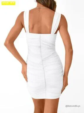 Dresses | Mesh Square Neck Ruched Bodycon Mini Dress Going Out Club ...